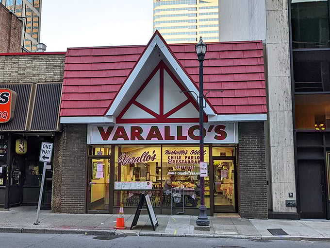 The iconic red-roofed Varallo's stands like a time capsule amid downtown Nashville's modern skyline&mdash;a culinary landmark that's outlasted countless music trends.