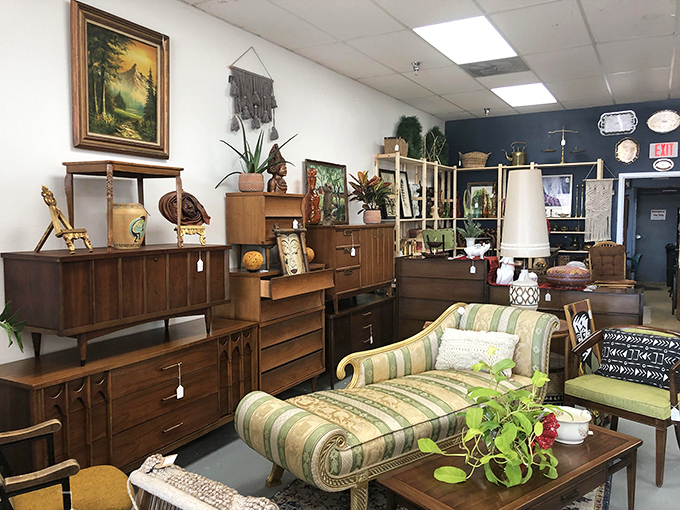 Mid-century heaven awaits! This corner vignette could convince even the most stubborn minimalist that maybe&mdash;just maybe&mdash;more is actually more.