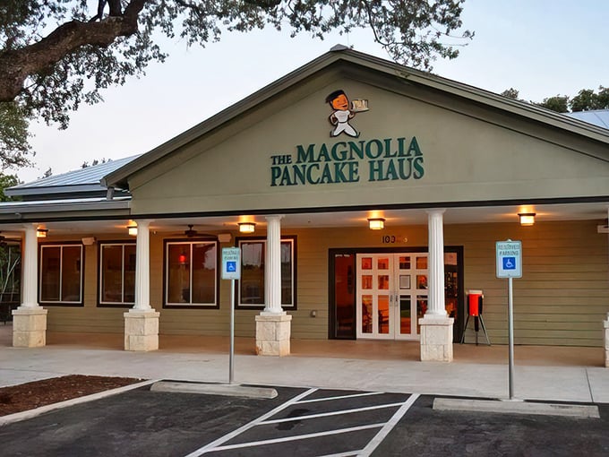 The welcoming facade of Magnolia Pancake Haus stands like a breakfast beacon in San Antonio, promising pancake perfection behind those doors.