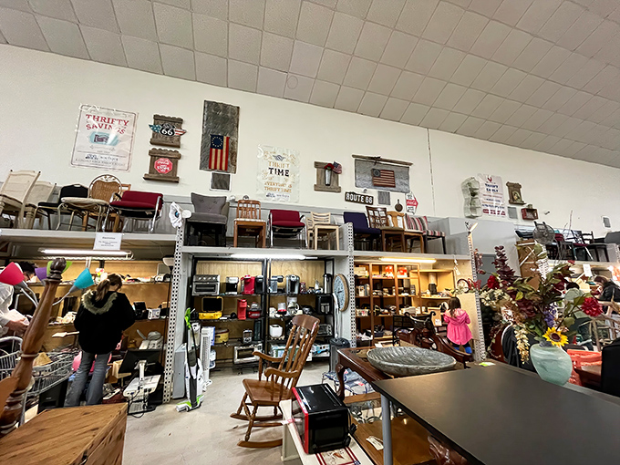 Treasure island alert! The main floor resembles an organized chaos of possibility where vintage furniture mingles with quirky d&eacute;cor&mdash;each item whispering, "Take me home!"