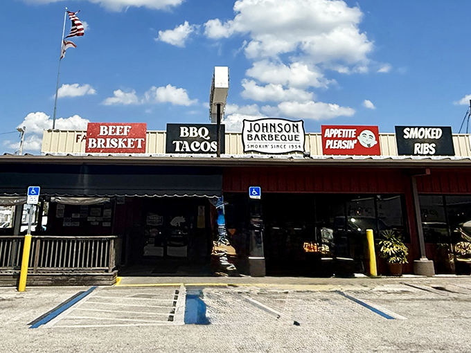 The humble exterior of Johnson Barbeque speaks volumes&mdash;those bold red signs promising beef brisket and smoked ribs are the barbecue equivalent of heaven's pearly gates.