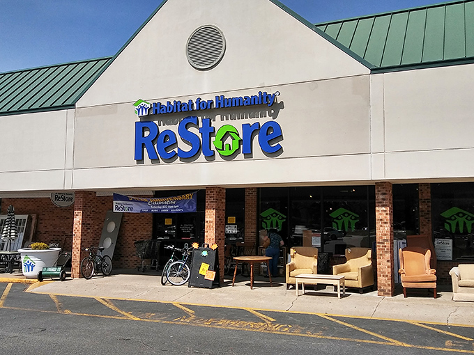 The unassuming exterior of ReStore Williamsburg hides a treasure trove within, like finding a speakeasy for furniture enthusiasts.
