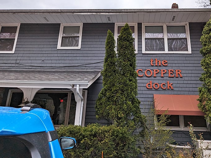 The Copper Dock's charming exterior promises the kind of lakeside dining that makes Wisconsin weekends worth celebrating.