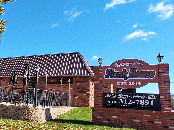 The brick fortress of flavor that is Milwaukee Steakhouse welcomes carnivores with its unpretentious charm and the promise of prime cuts within.