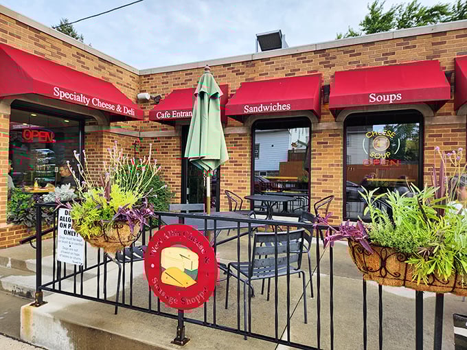 The red awnings beckon like dairy sirens, promising cheese treasures within this unassuming brick building that's become a Wisconsin institution.