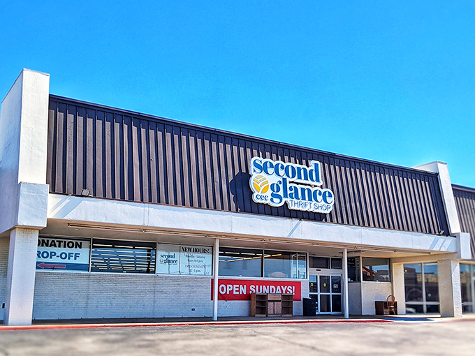 The storefront says it all: "OPEN SUNDAYS!" because treasure hunters know secondhand magic doesn't take weekends off.