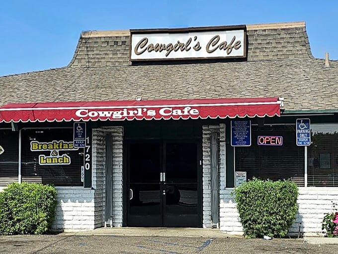 The unassuming exterior of Cowgirls Cafe in Santa Ana promises what fancy restaurants rarely deliver: honest food that speaks directly to your breakfast-loving soul.