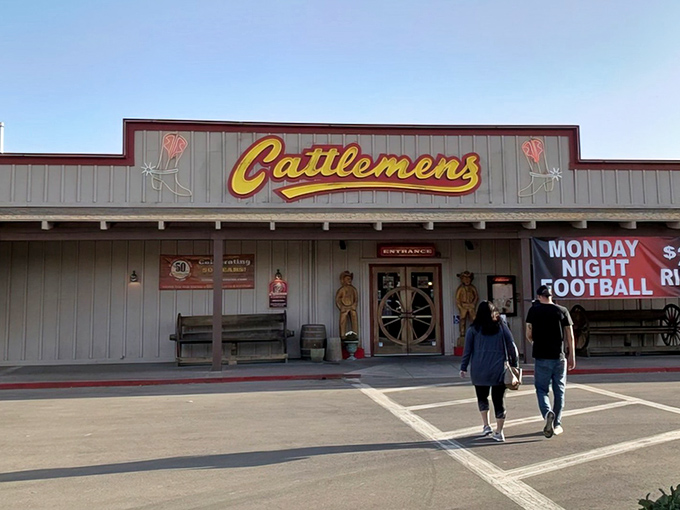 The iconic yellow and red Cattlemens sign beckons hungry travelers like a beacon of hope for carnivores cruising through Selma's farmland.