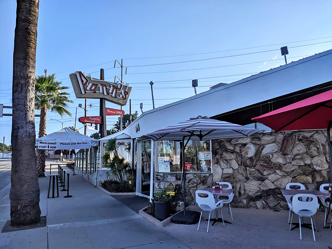 That iconic angular roof and neon sign aren't just eye-catching design choices&mdash;they're a time portal to mid-century California optimism. Welcome to Pann's!