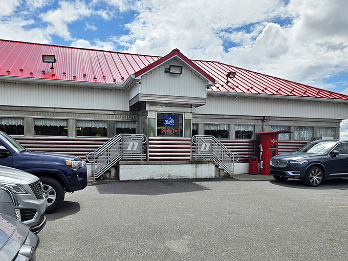 The classic red-roofed diner stands like a time capsule in Plains, Pennsylvania &ndash; a beacon of breakfast hope for hungry travelers and locals alike.