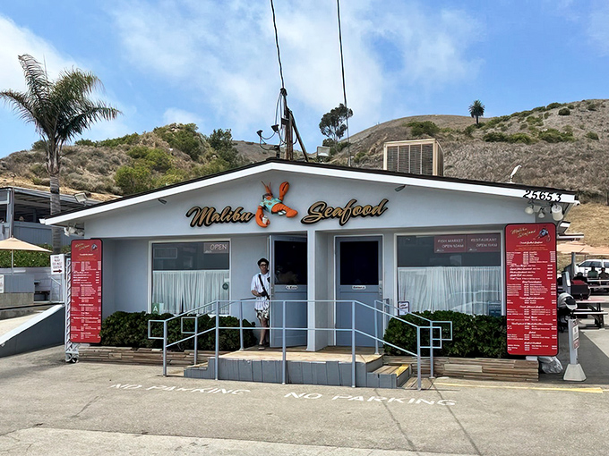The unassuming blue and red exterior of Malibu Seafood belies the seafood treasures within. Like finding a pearl in an oyster, this PCH gem awaits.v