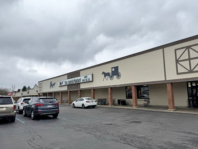 Horse-and-buggy silhouettes on the storefront hint at treasures within this unassuming strip mall gem.
