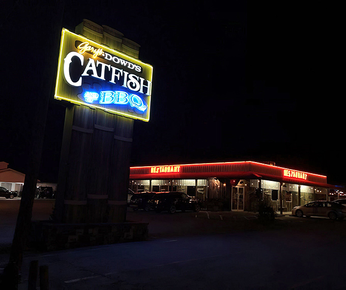 The rustic wooden exterior of Dowd's Catfish House promises no pretension&mdash;just the authentic Ozark experience that serious catfish lovers crave.