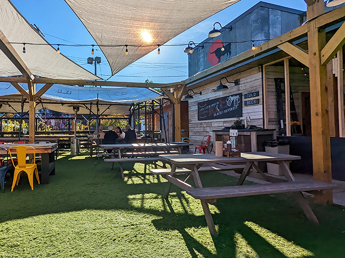 Walter's rustic exterior is like a siren song for BBQ lovers &ndash; weathered metal, colorful umbrellas, and picnic tables that practically whisper, "Sit down, stay awhile."