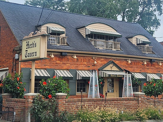 Herb's charming brick exterior with dormered windows isn't trying to be trendy—it's too busy being timeless, a Rocky River landmark since 1963.