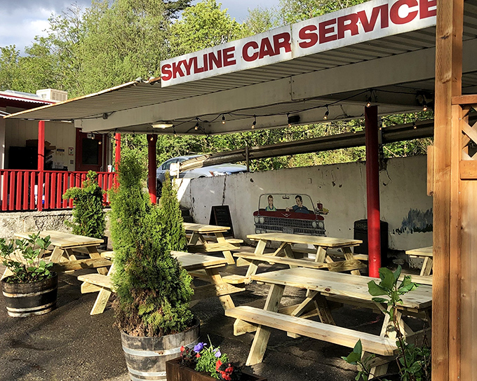 The unassuming exterior of Skyline Restaurant promises no frills, just thrills for your taste buds. Portland's burger paradise awaits.