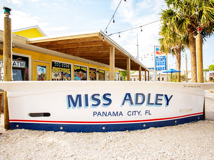 The sunshine-yellow exterior of Hunt's with its boat hull welcome sign screams "authentic Florida" louder than a pelican at feeding time.