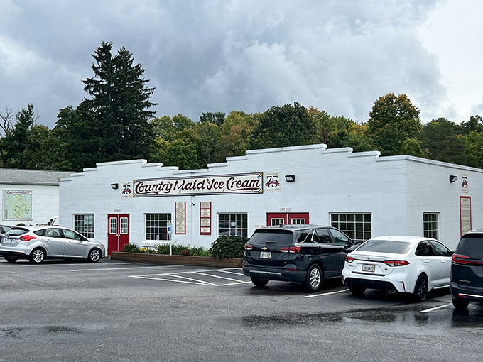 The white-brick sanctuary of sweetness stands proudly against Ohio skies, its classic red trim beckoning ice cream pilgrims from miles around.
