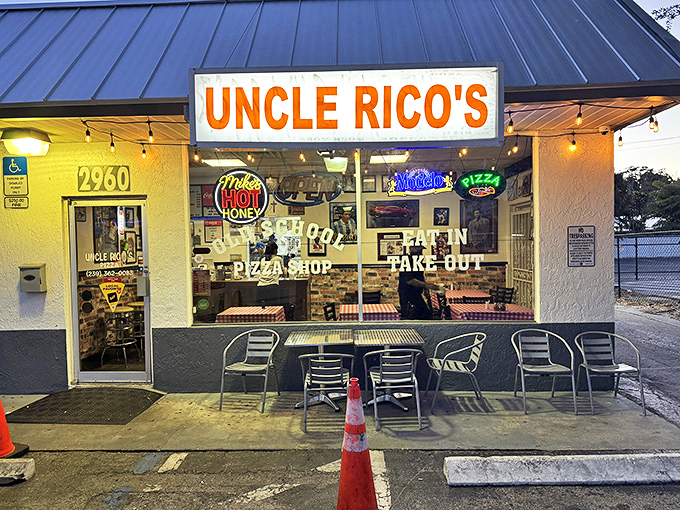 This unassuming Fort Myers storefront hides pizza perfection behind its humble metal roof and simple signage.