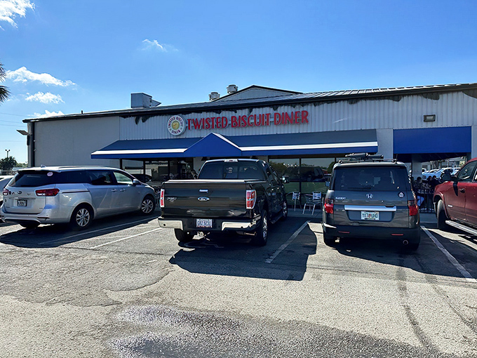 The unassuming exterior of Twisted Biscuit Diner in Tavares hides a carb-lover's paradise within. Blue awnings and a simple sign&mdash;the Clark Kent disguise of superhero breakfast spots.
