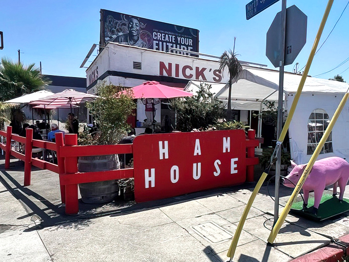 The bright red "HAM HOUSE" fence isn't subtle, but in a city of subtle it isn't, and thank goodness for that. Nick's Cafe stands as a delicious rebuke to trendy food fads.