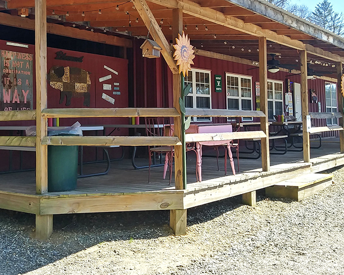 The American flag-inspired roof above Jim's Smokin' Que isn't just patriotic&mdash;it's a beacon for BBQ pilgrims. That vintage gas pump promises fuel of a different kind.