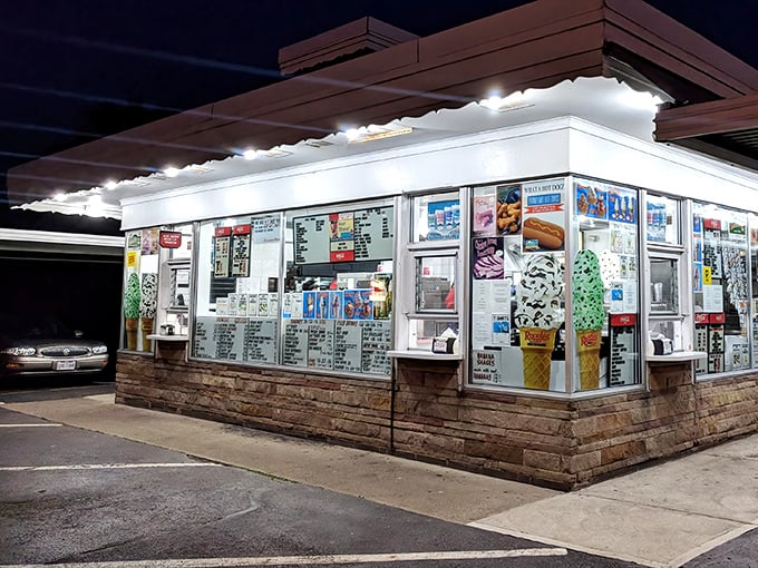 The classic red and white signage against a blue Ohio sky promises summer memories that taste even better than they sound.