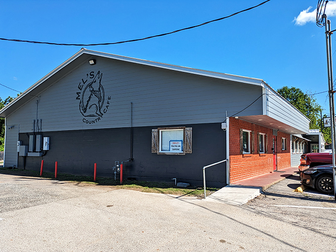 The unassuming multi-colored exterior of Mel's Country Cafe stands like a culinary treasure chest waiting to be discovered by hungry Texans.