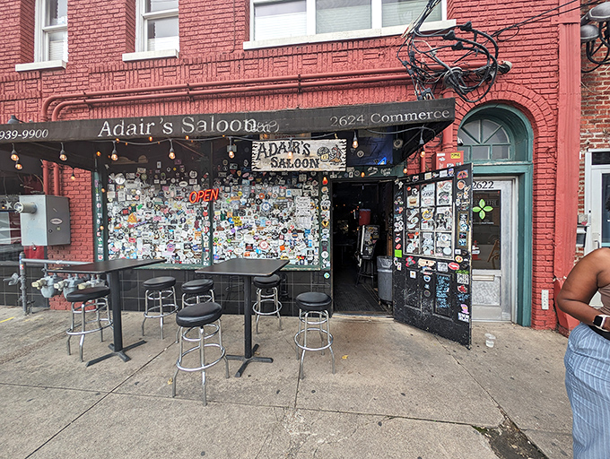 The sticker-plastered facade of Adair's Saloon stands as Deep Ellum's ultimate "don't judge a book by its cover" statement. Texas authenticity at its finest.