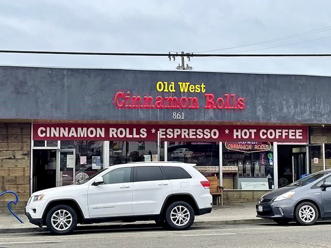 The unassuming storefront that houses pastry perfection. Old West Cinnamon Rolls' bold signage promises exactly what you'll get&mdash;no frills, just thrills for your taste buds.