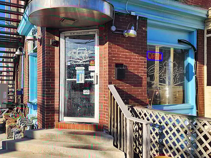 The unassuming brick exterior of Route 66 hides a burger paradise within. Like finding treasure in your neighbor's garage.