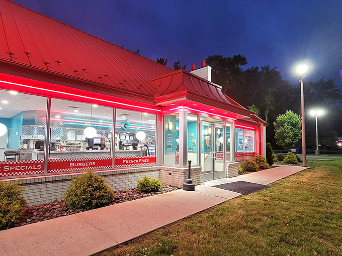 That iconic red roof isn't just architecture&mdash;it's a beacon of hope for hungry travelers seeking breakfast nirvana in Pottsville's morning landscape.
