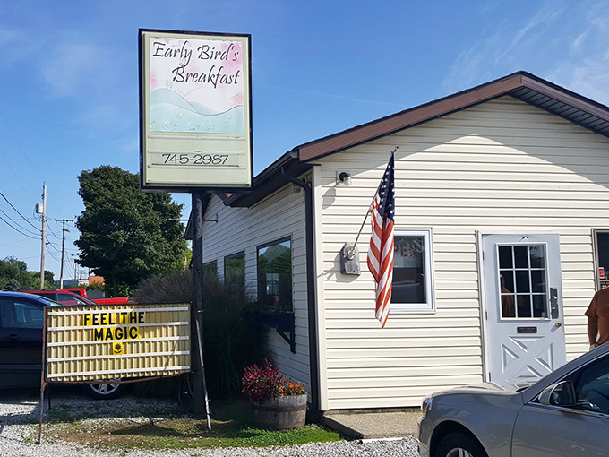 The unassuming exterior of Early Birds Breakfast might not stop traffic, but the license plates in the parking lot tell the real story &ndash; people travel for this food.