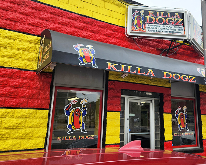 The vibrant red and yellow exterior of Killa Dogz isn't subtle&mdash;it's a flavor forecast, boldly announcing that ordinary hot dogs have left the building.