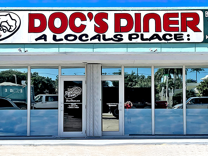 The unassuming exterior of Doc's Diner proudly declares itself "A LOCALS PLACE" &ndash; the universal sign that you've stumbled upon culinary gold in Key Largo.