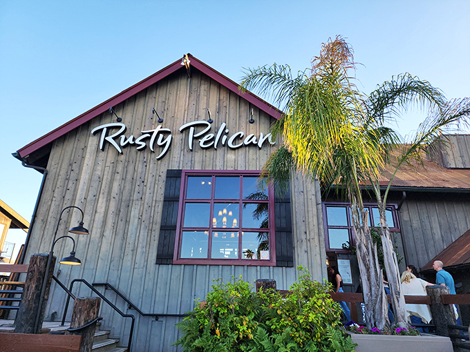 The weathered wooden charm of Rusty Pelican's exterior isn't just Instagram-worthy&mdash;it's the maritime equivalent of a warm California hug.