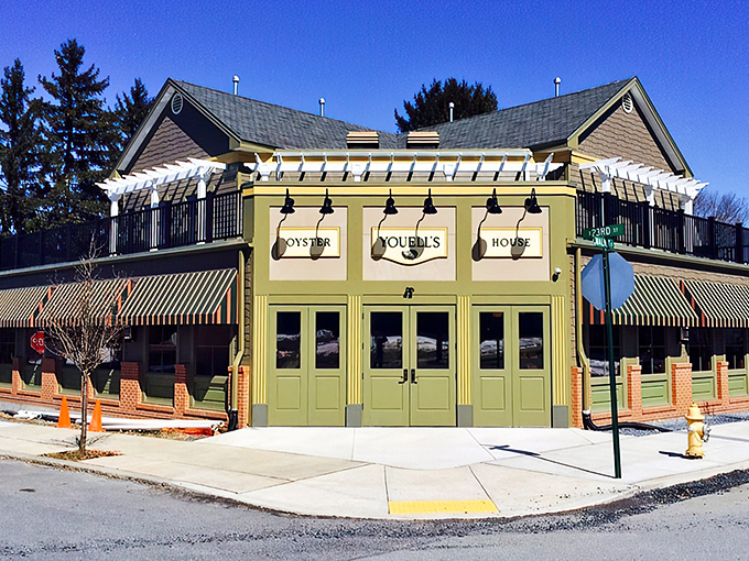 The distinctive green facade of Youell's Oyster House stands like a beacon for seafood lovers in Allentown, promising oceanic treasures within its welcoming doors.
