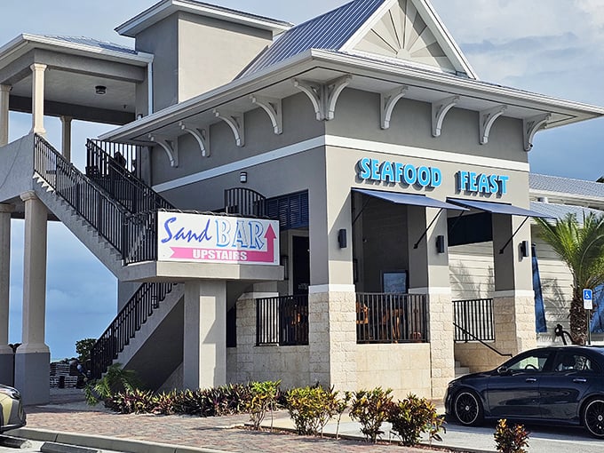 The coastal charm of Whale Harbor beckons seafood lovers with its breezy Florida Keys architecture and promise of oceanic delights upstairs.
