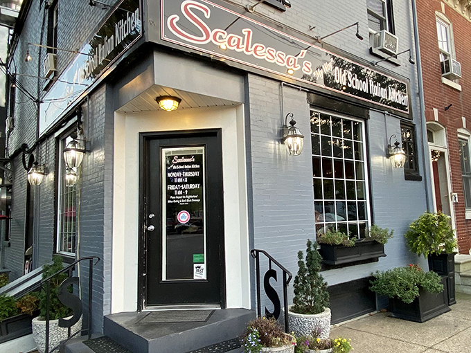The blue-gray facade of Scalessa's welcomes you like an old friend, with vibrant flower boxes adding splashes of color to this Wilmington gem.