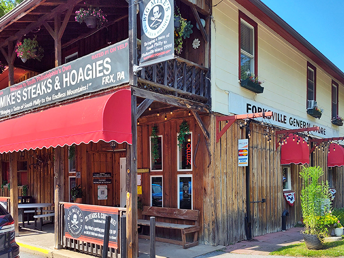 The red awning of Big Mike's beckons like a culinary lighthouse in the Pennsylvania wilderness, promising authentic South Philly flavors in the most unexpected location.