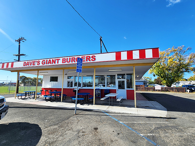 The red and white striped awning of Dave's isn't just a design choice&mdash;it's a beacon calling hungry travelers home to burger paradise.