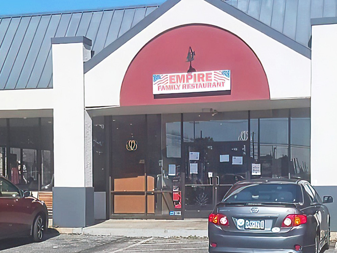 The red arch beckons like a breakfast bat signal to hungry Pennsylvanians. Empire Family Diner's modest exterior hides culinary treasures within.