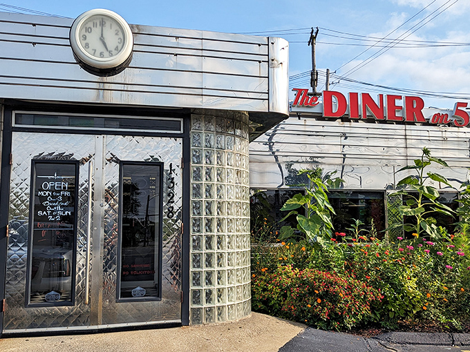 The gleaming stainless steel exterior of Diner on 55th shines like a beacon of breakfast hope on Cleveland's east side.