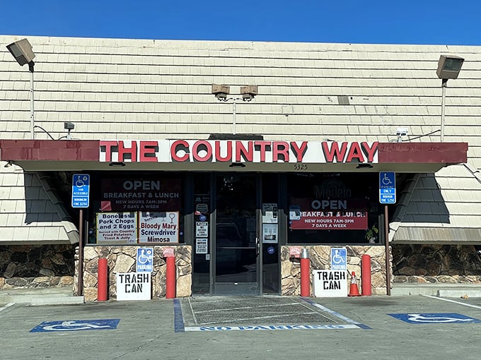 The unassuming exterior of Country Way in Fremont hides a breakfast paradise within. Those trash cans out front? They're not decorative&mdash;they're necessary for all the clean plates this place produces.