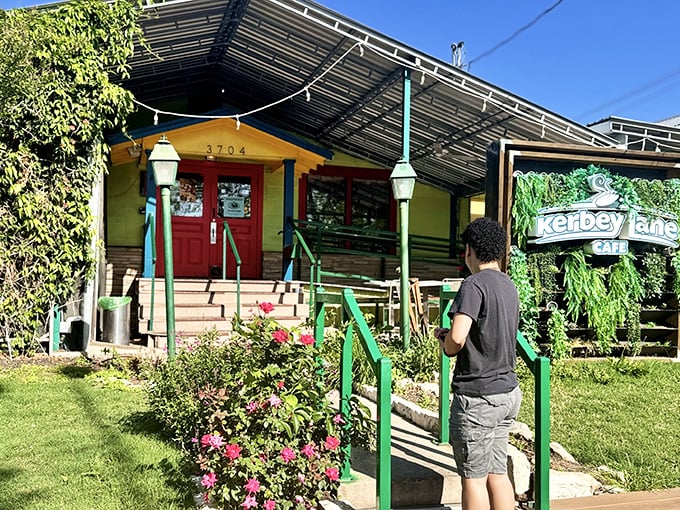 The cheerful yellow exterior with its iconic red door feels like Austin's version of a warm hug &ndash; inviting you in before you've even parked.