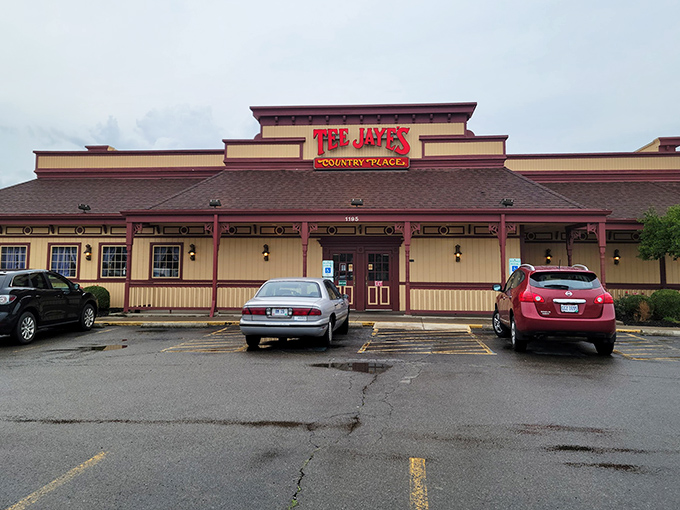 The unmistakable yellow and burgundy exterior of Tee Jaye's stands like a beacon of breakfast hope on the Newark horizon. Comfort food paradise awaits inside.