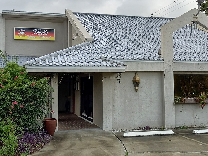 The unassuming exterior of Heidi's German Restaurant hides culinary treasures within, like finding a Bavarian village tucked away in Fort Myers.