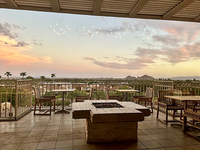 Sunset bliss meets culinary heaven on this panoramic terrace. Arizona's mountains perform their nightly color show while you contemplate life's big question: steak or seafood?