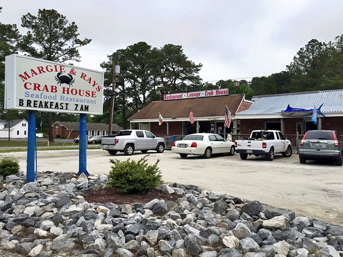 The unassuming exterior of Margie & Ray's stands like a seafood speakeasy &ndash; no fancy frills, just the promise of crustacean treasures waiting inside.