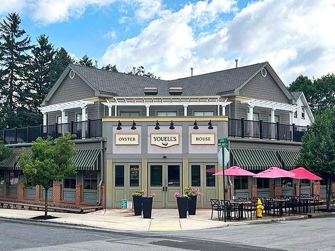 The distinctive green facade of Youell's Oyster House stands like a beacon for seafood lovers in Allentown, promising oceanic treasures within its welcoming doors.